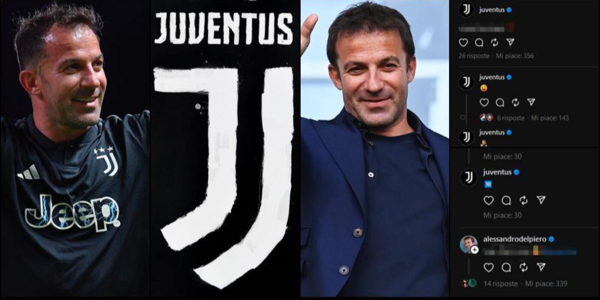 La Juve sbarca su Thread, spunta subito Del Piero: il siparietto social