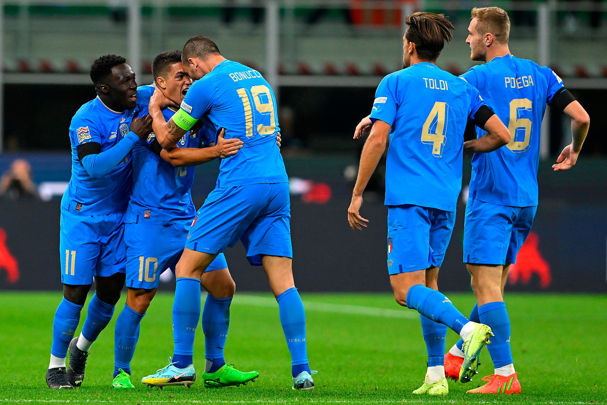 Raspadori, gol decisivo in Italia-Inghilterra ed esultanza con Bonucci