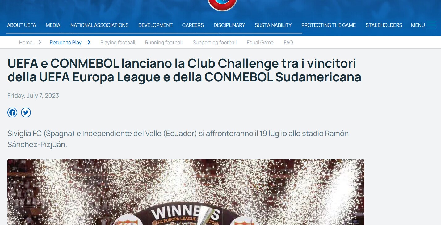 Ufficiale: nasce la Club Challenge, ideata da Uefa e Conmebol