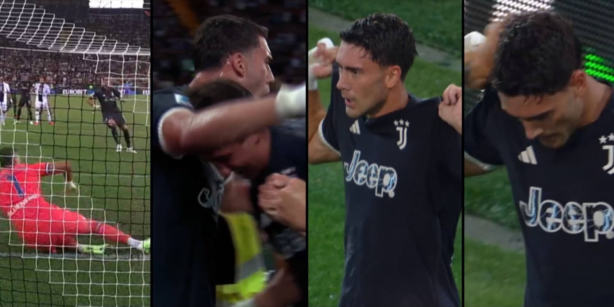 Vlahovic 9 della Juve: gol all'Udinese, esultanza uguale a quella col Real