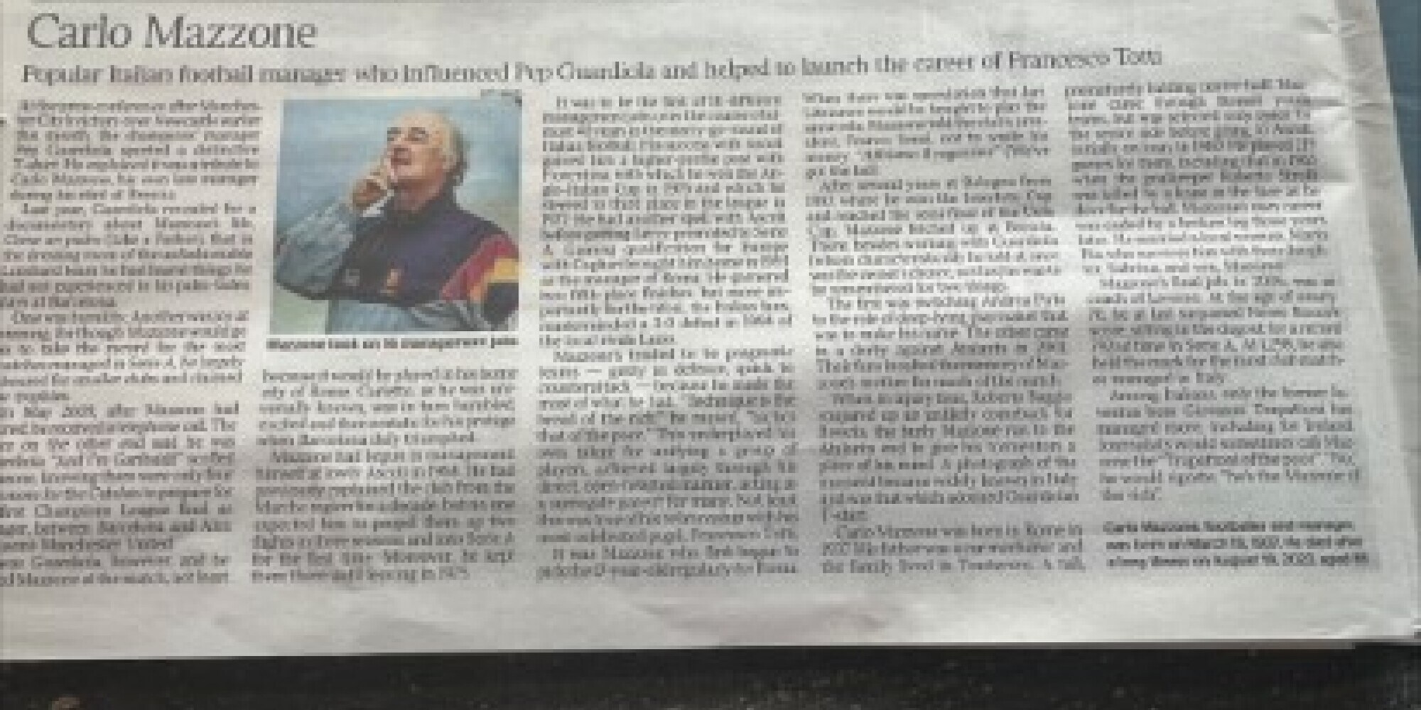 Calcio: il Times ricorda Carlo Mazzone