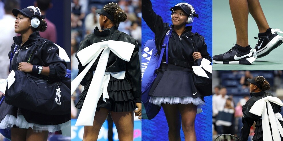 Naomi Osaka con tulle e fiocco gigante agli Us Open