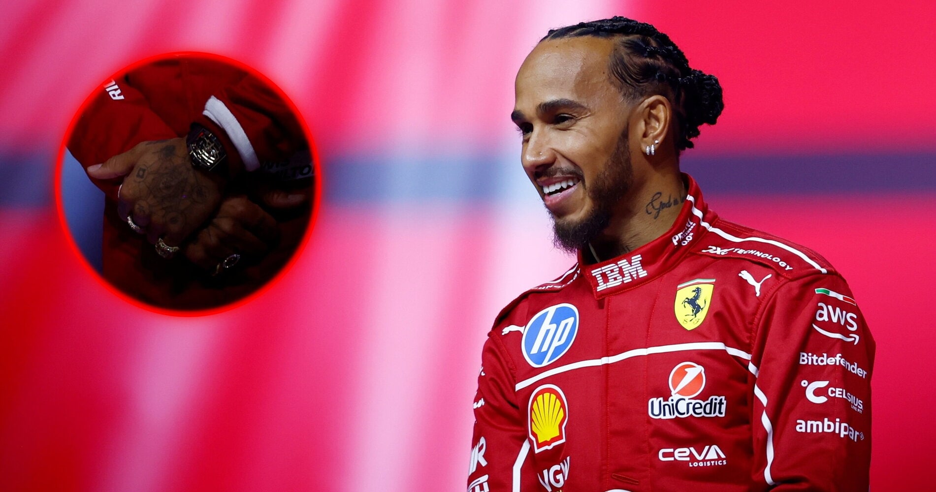 Hamilton alla Ferrari sfoggia un nuovo orologio: cifre da capogiro, quanto vale