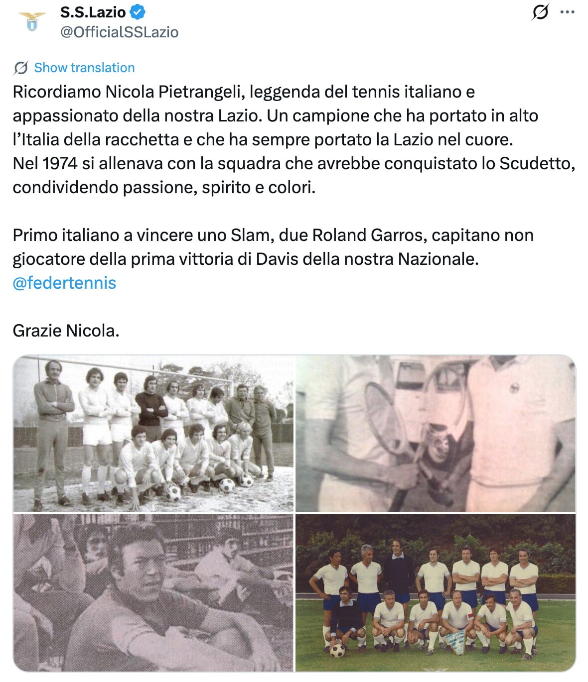 Morte Pietrangeli, da Nadal e Pennetta a Musetti e Cobolli: i messaggi ...