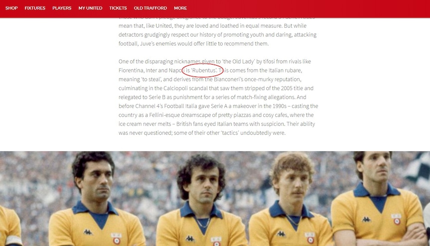 Manchester United, caduta di stile: «La chiamano Rubentus»