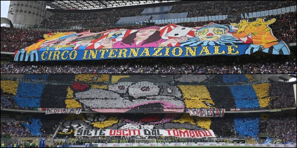 Coreografie derby: l'Inter e i topi Milan, replica "Circo Internazionale"
